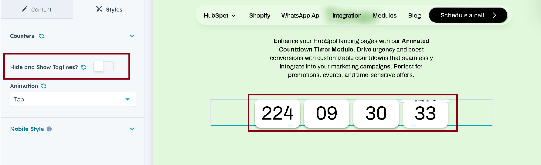 Animated Countdown Timer Module for HubSpot | Documentation