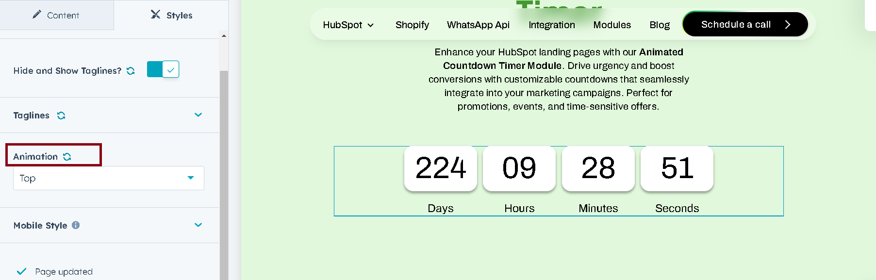 Animated Countdown Timer Module for HubSpot | Documentation