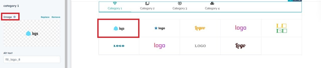 Showcase logos with tab filter Module for HubSpot | Documentation